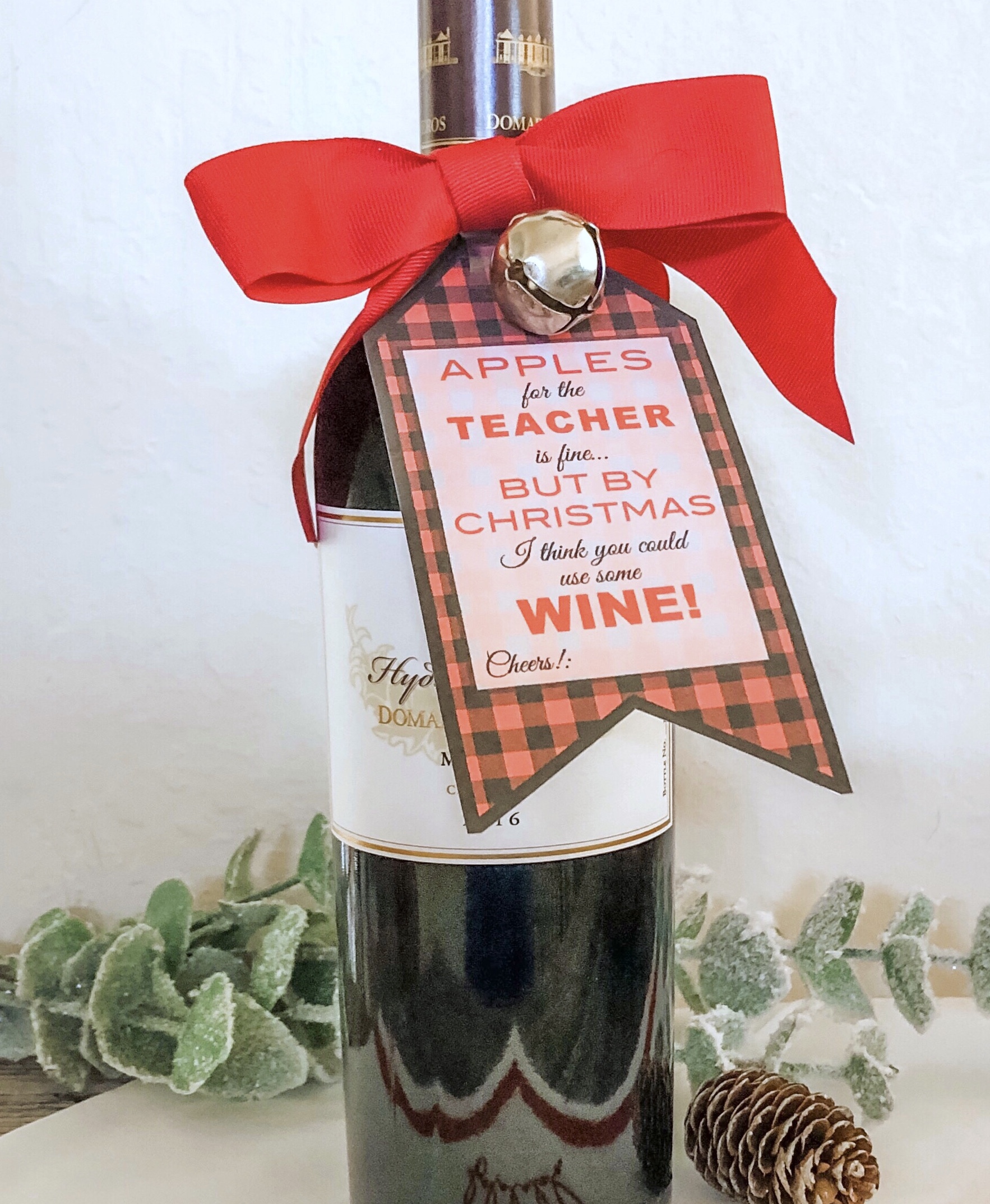 Wine Christmas Gift Tags for Teacher - Instant Download PDF